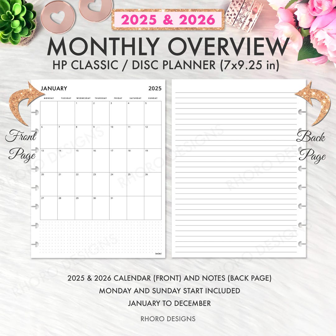 Classic Happy Planner 2025 2026 Monthly, 2025 Monthly Overview Grid ...