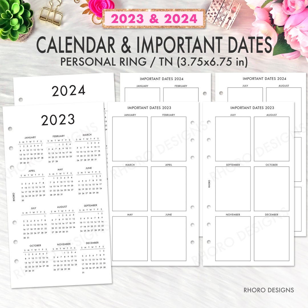 PERSONAL RING INSERT Printable 2023 2024 Calendar Date, Year at A ...