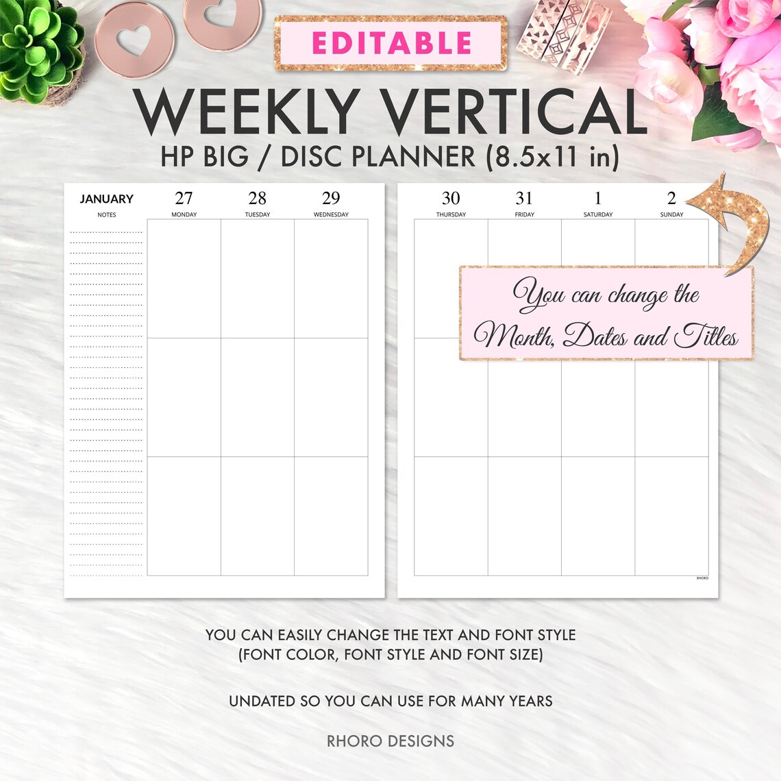 EDITABLE Big Happy Planner Printable Insert Weekly Vertical - Etsy