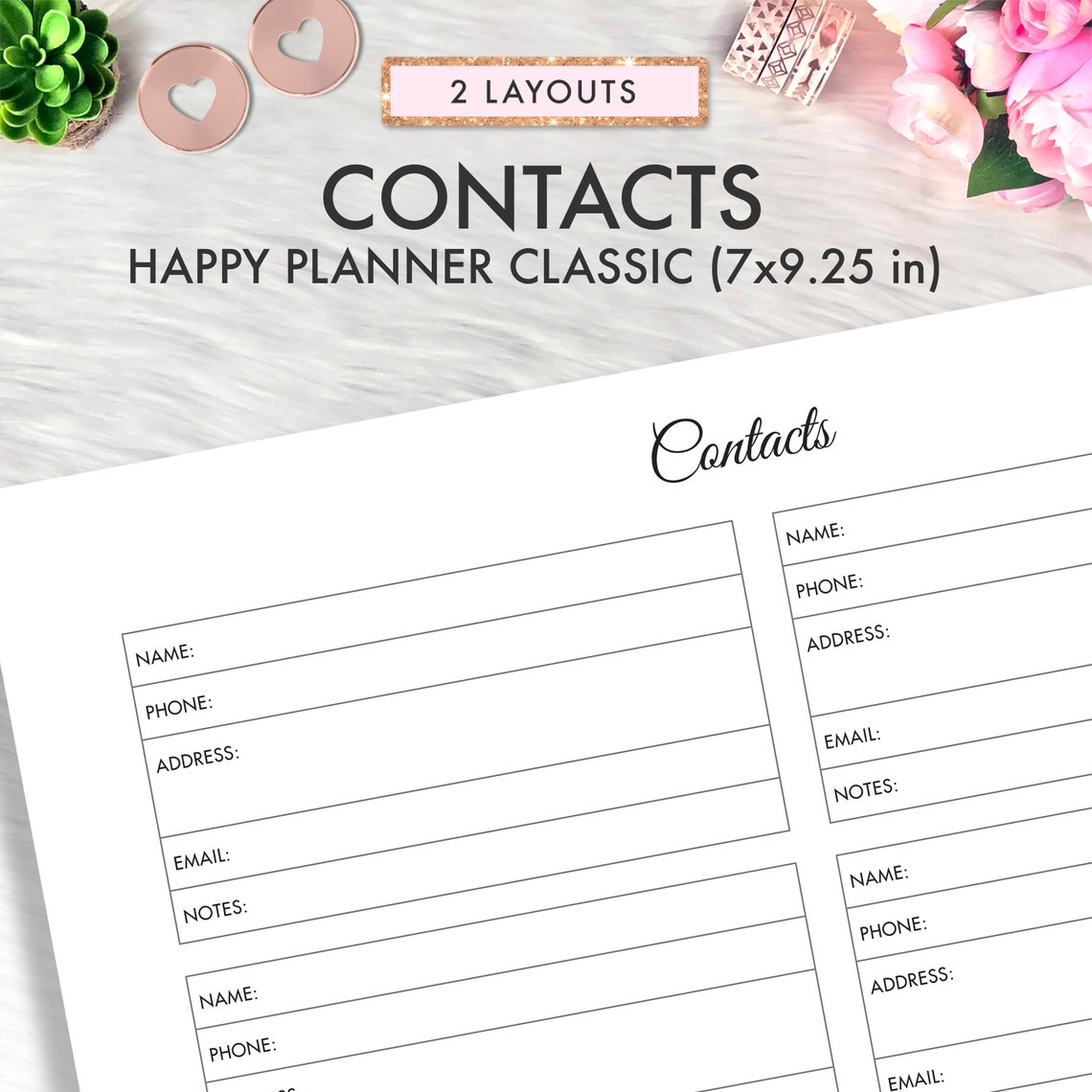 Happy Planner Classic CONTACTS Printable Insert, Contact Pages Address ...