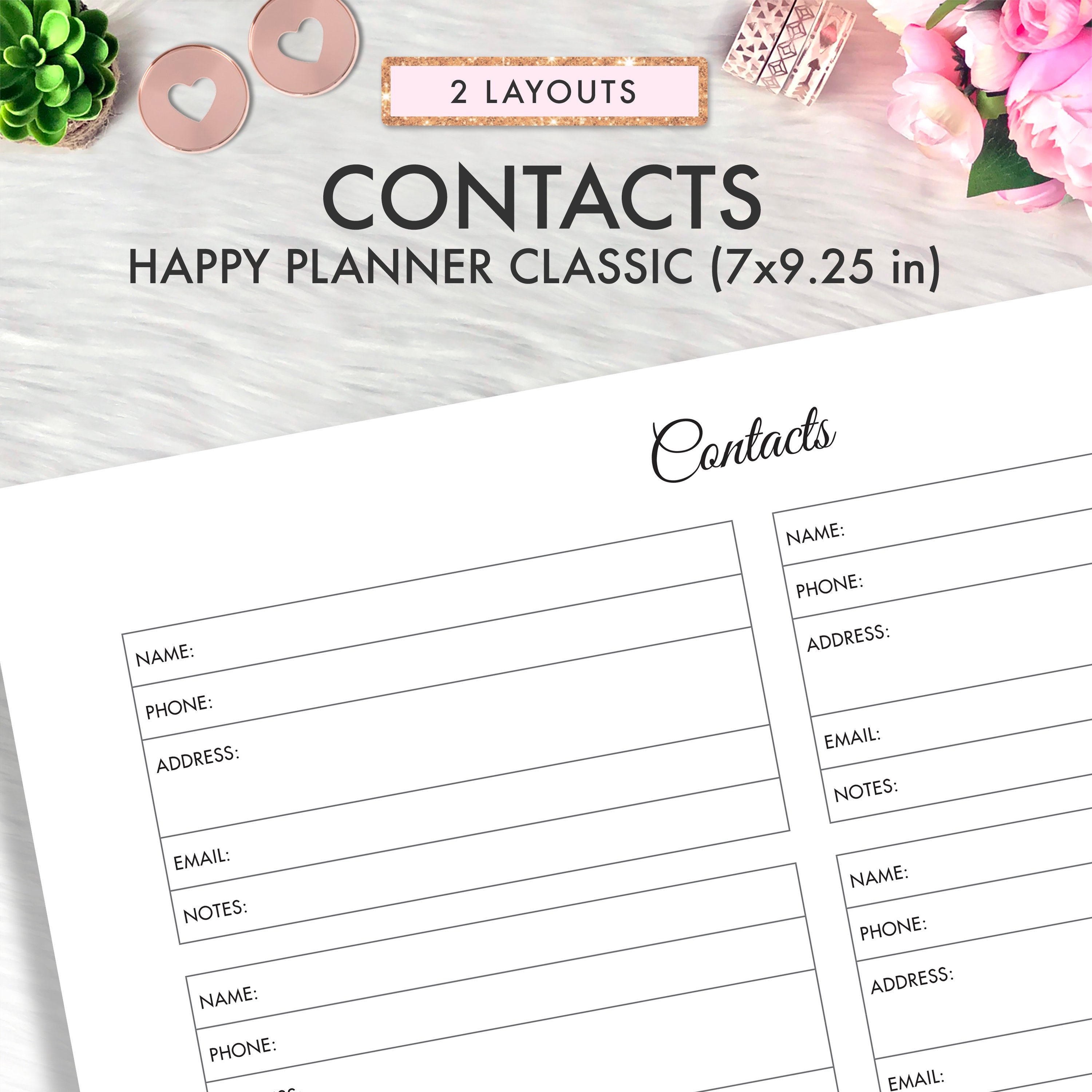 Happy Planner Classic CONTACTS Printable Insert, Contact Pages Address ...