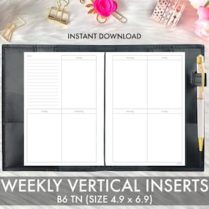 B6 TN Inserts Printable Weekly Vertical Box, B6 TN Planner Printable ...