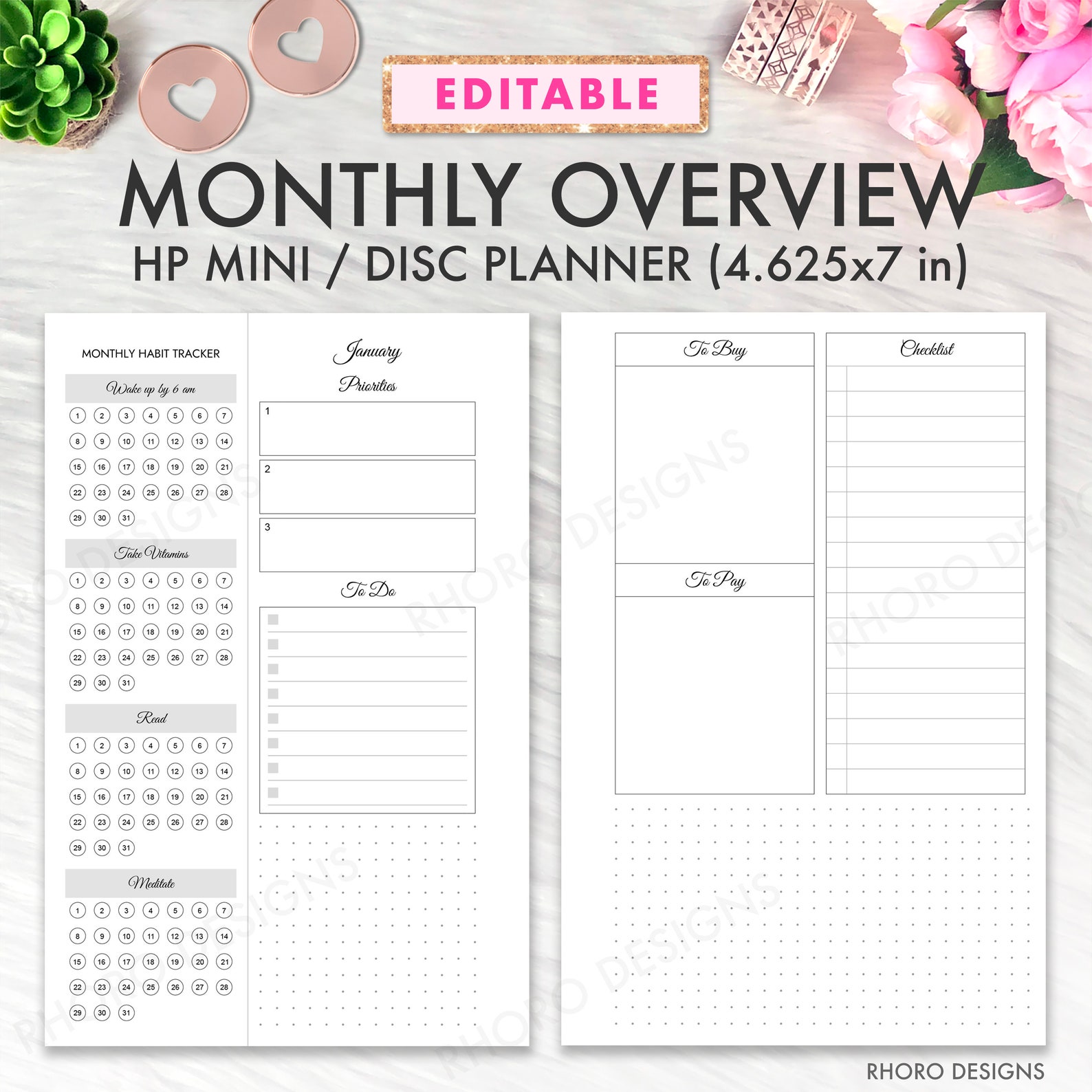 EDITABLE Mini Happy Planner Inserts, Happy Planner Printable Inserts ...