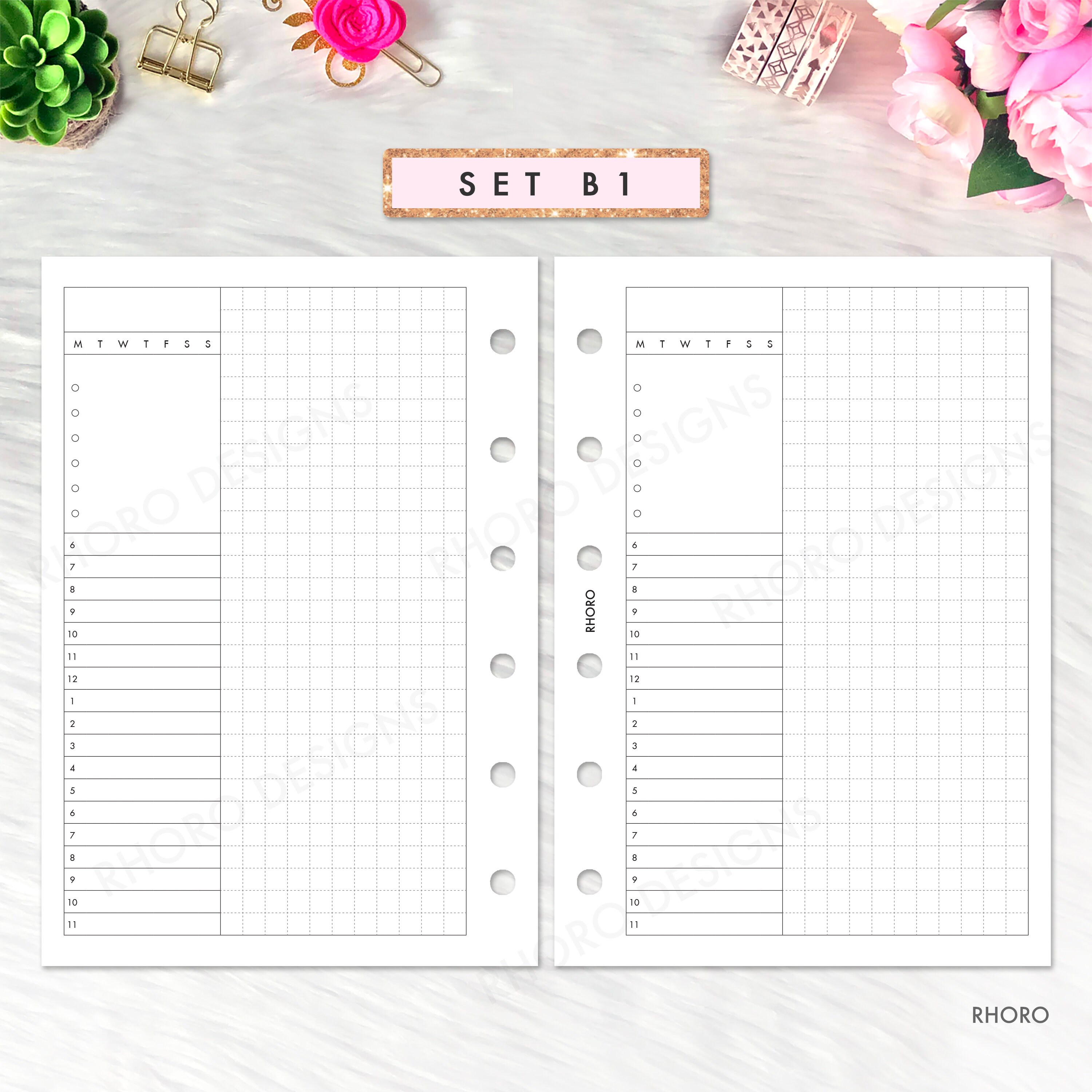 Pocket Plus Inserts Printable, Daily Grid Set B, Pocket Plus Rings ...
