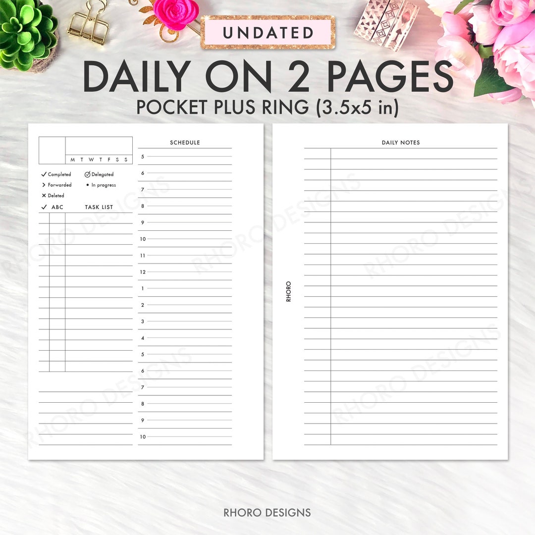 Pocket Plus Ring Size Printable Insert, Pocket Plus Daily Insert, Daily ...