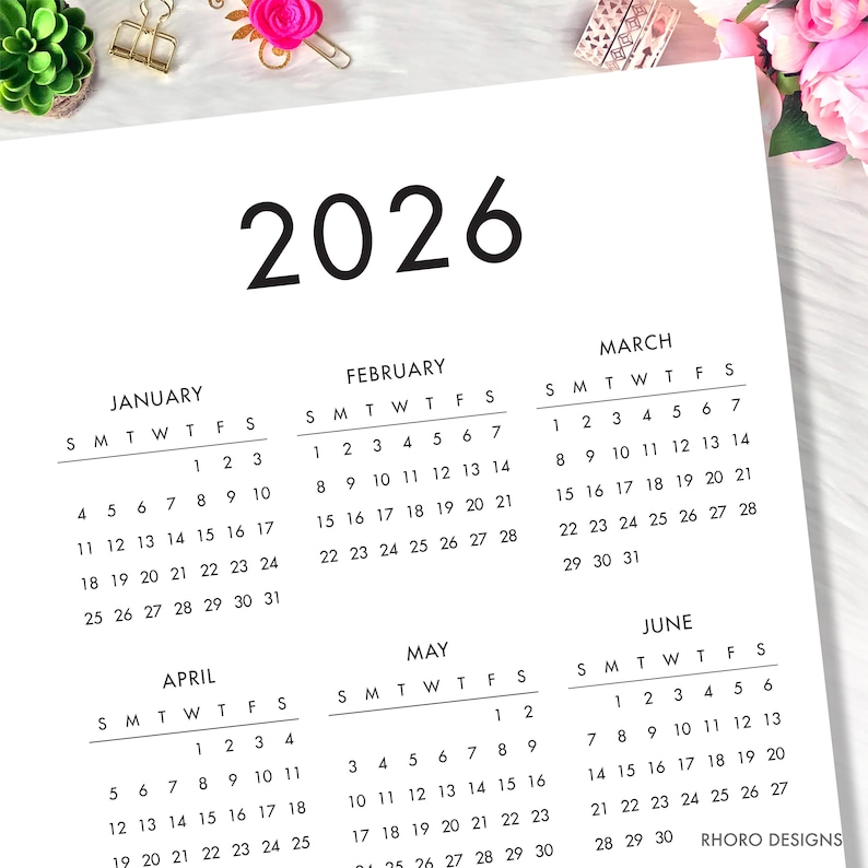 PERSONAL RING INSERT Printable 2025 2026 Calendar Date, Year at A ...