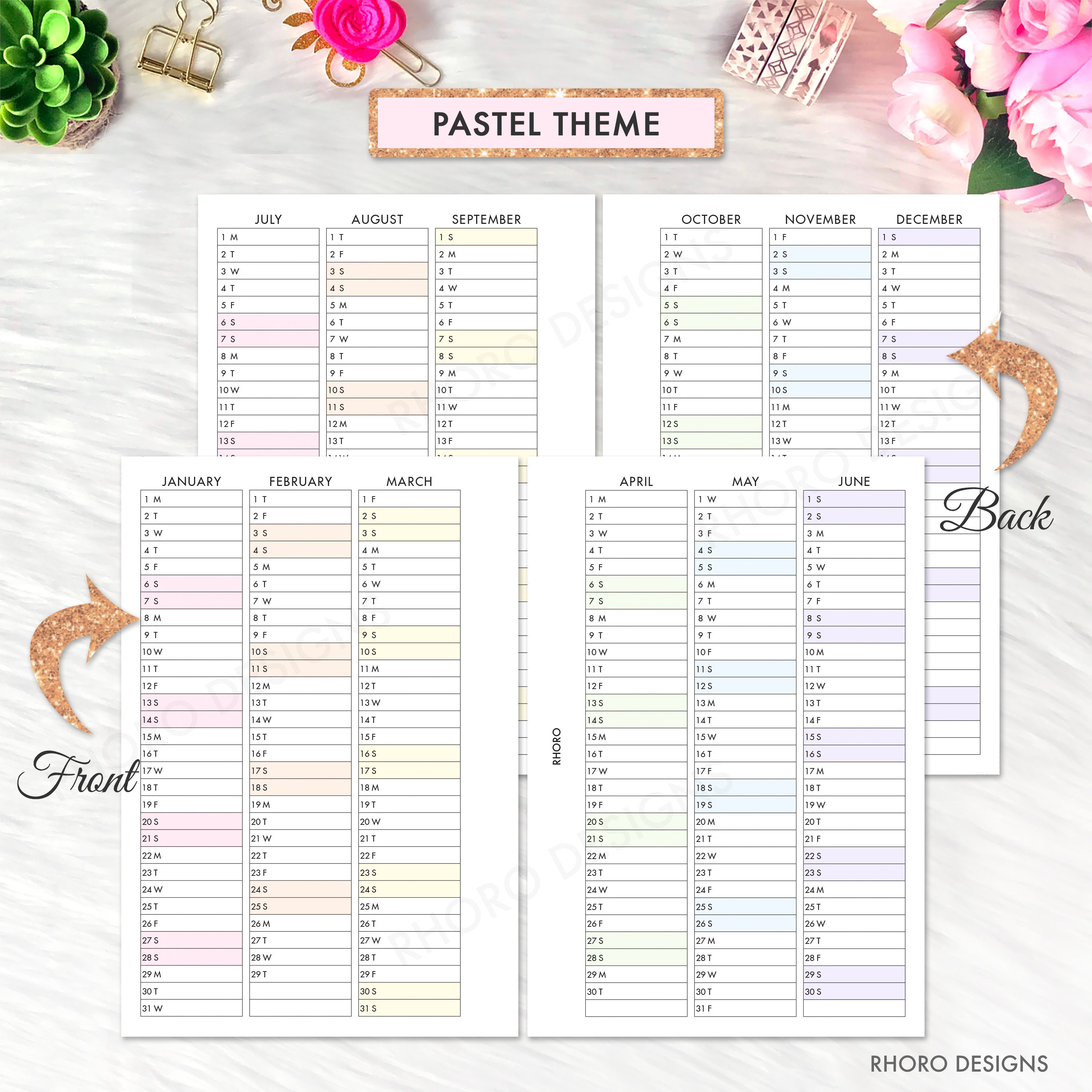 POCKET RINGS Printable Insert Calendar 2025 2026 Year at A Glance ...