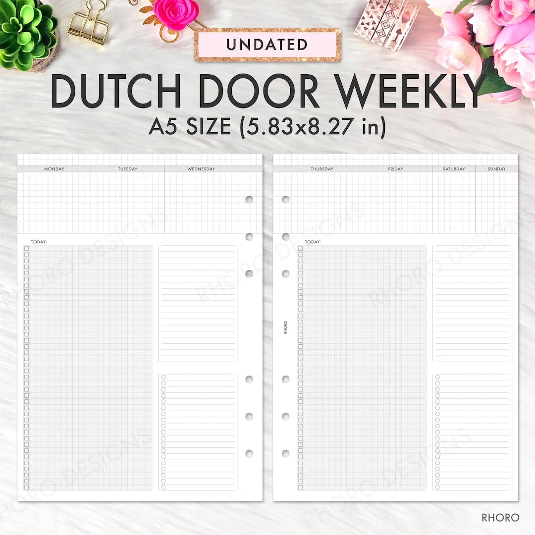 A5 Planner Inserts Printable, Dutch Door Weekly Grid, A5 Planner ...
