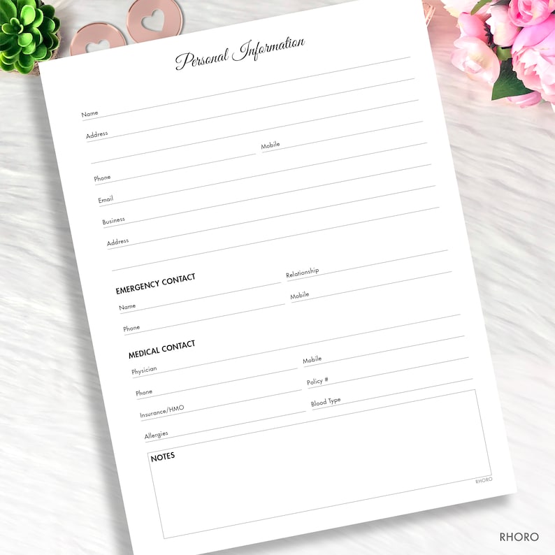 Happy Planner Classic Personal Information Printable Insert - Etsy