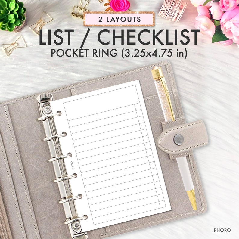 POCKET RINGS Inserts Printable, List Checklist Pocket Planner Printable ...