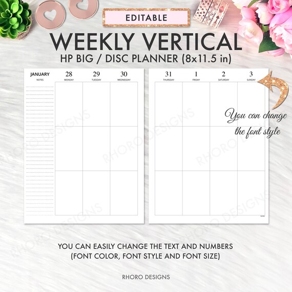 EDITABLE Big Happy Planner Printable Insert Weekly Vertical | Etsy