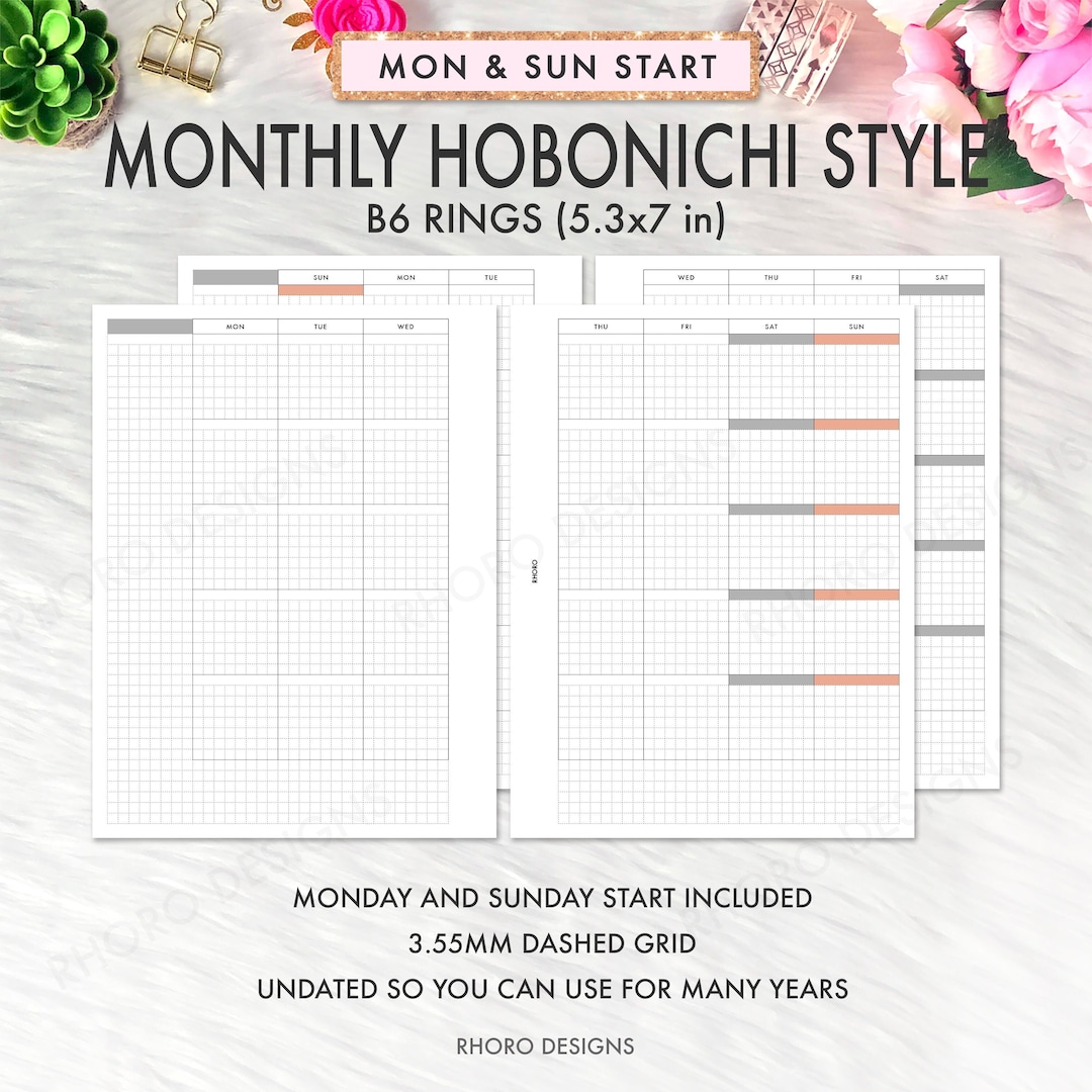 B6 Rings Inserts Printable, B6 Rings Planner Inserts, B6 Hobonichi ...