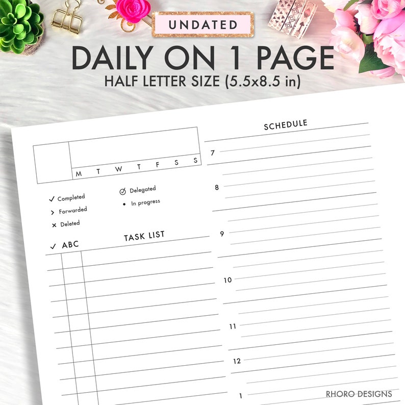 Half Letter Planner Inserts Printable, Daily Inserts Printable, Daily ...