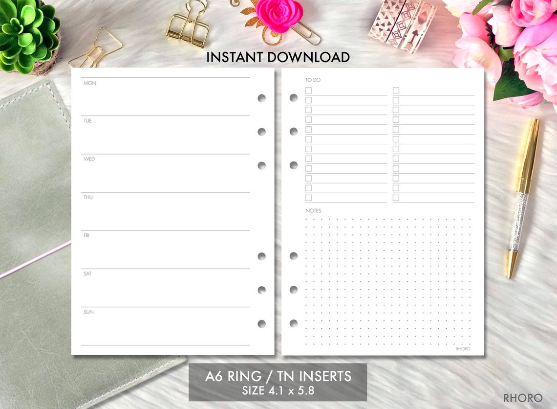 A6 Ring Inserts Printable A6 Ring TN Planner Printable | Etsy