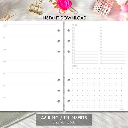 A6 Ring Inserts Printable A6 Ring TN Planner Printable - Etsy