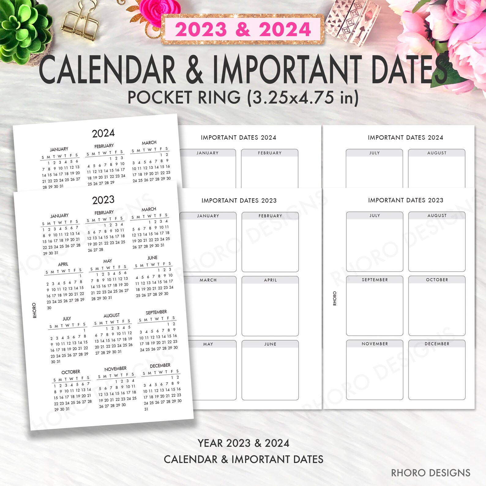 POCKET RING INSERT Bundle Printable Insert Filofax Pocket - Etsy