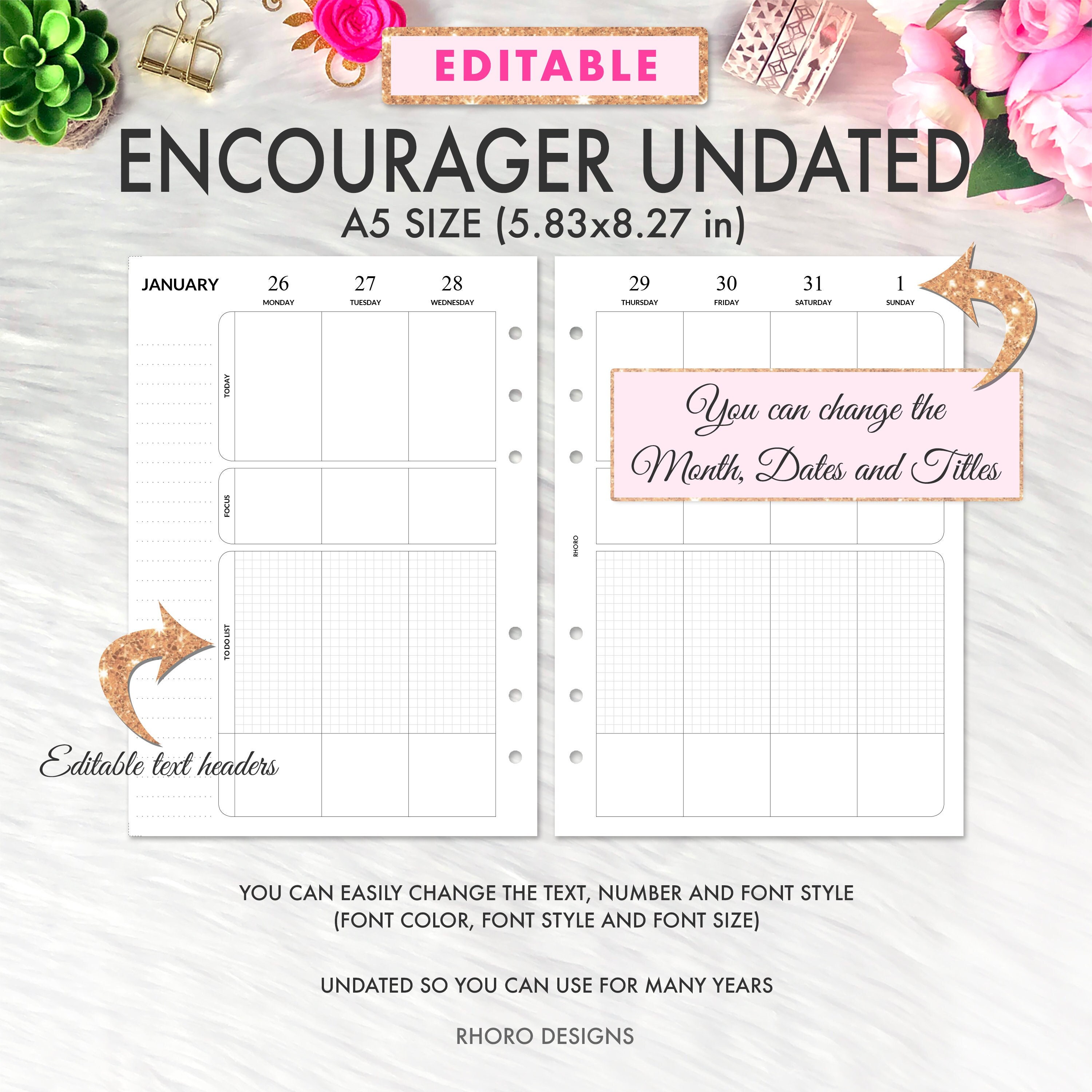 EDITABLE A5 Weekly Planner Inserts Weekly Encourager Layout - Etsy