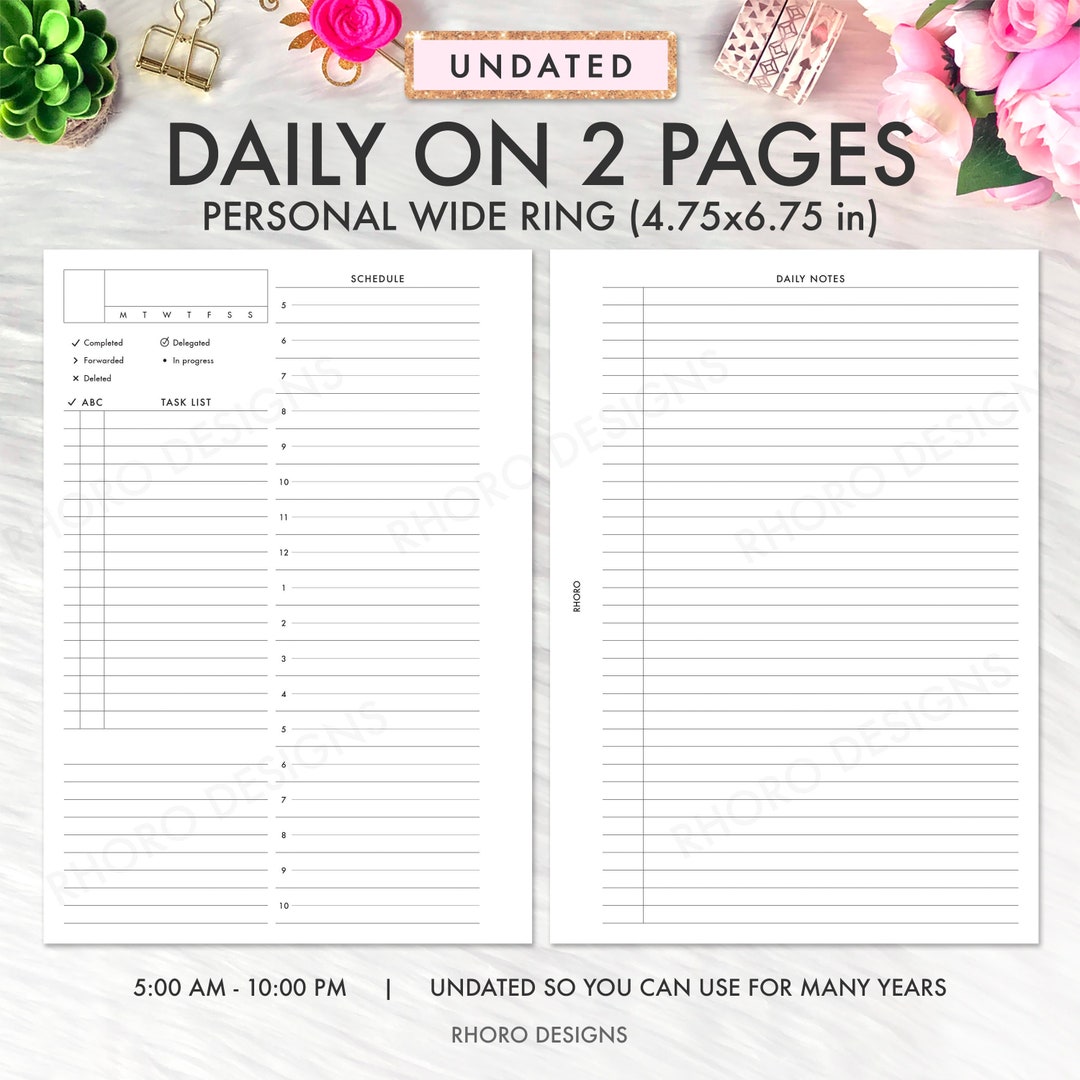 Personal Wide Inserts, Personal Wide Planner Inserts Printable, Daily Printable Inserts, Daily ...