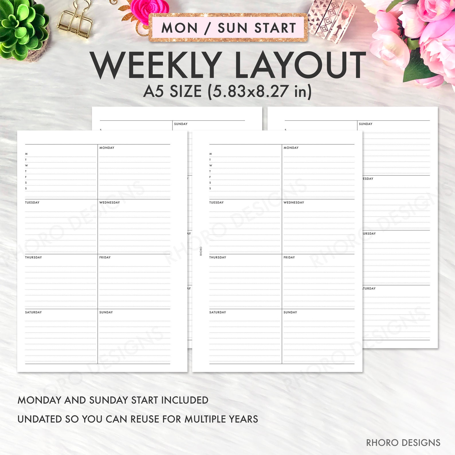 A5 Planner Inserts Printable Weekly Insert A5 Inserts Weekly - Etsy