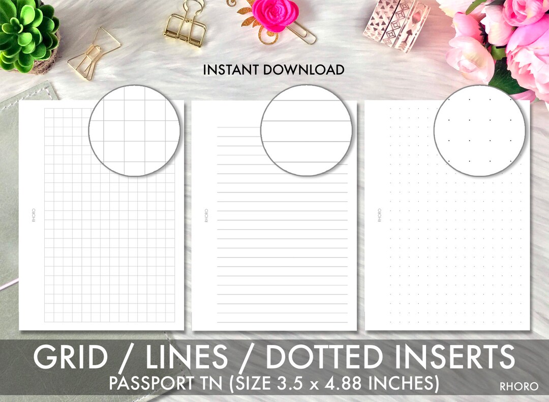 PASSPORT TN INSERT Printable Grid, Lines, Dotted Grid Set, Printable ...
