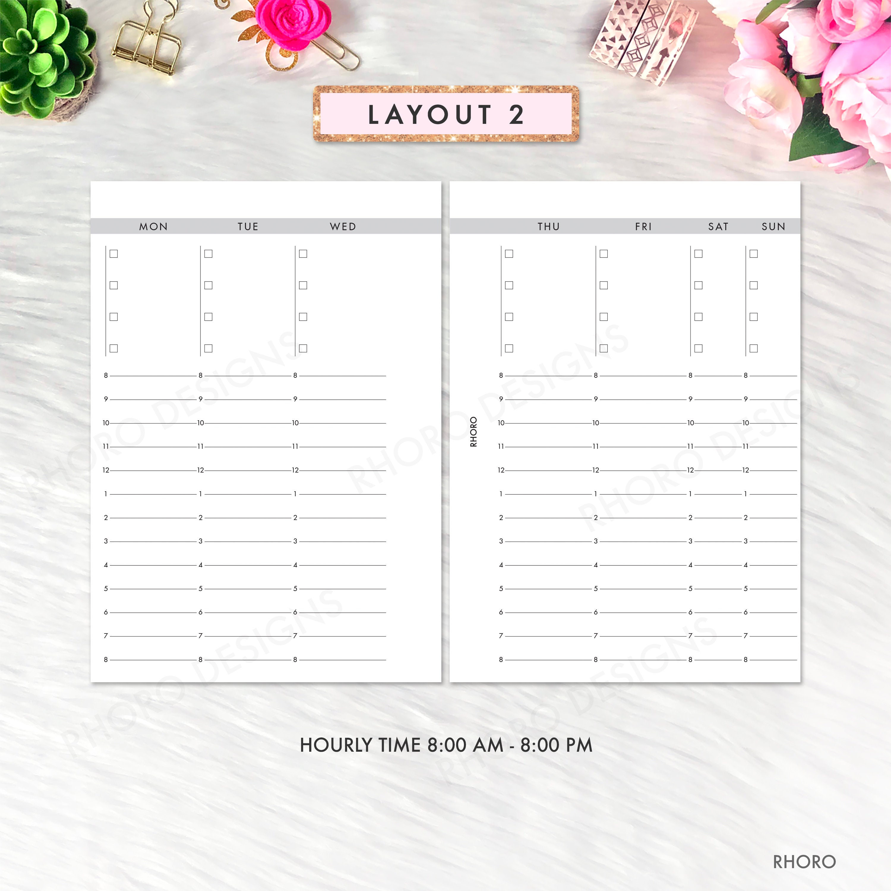 Pocket Plus Inserts Printable, Weekly Grid With Hourly Time, Pocket ...