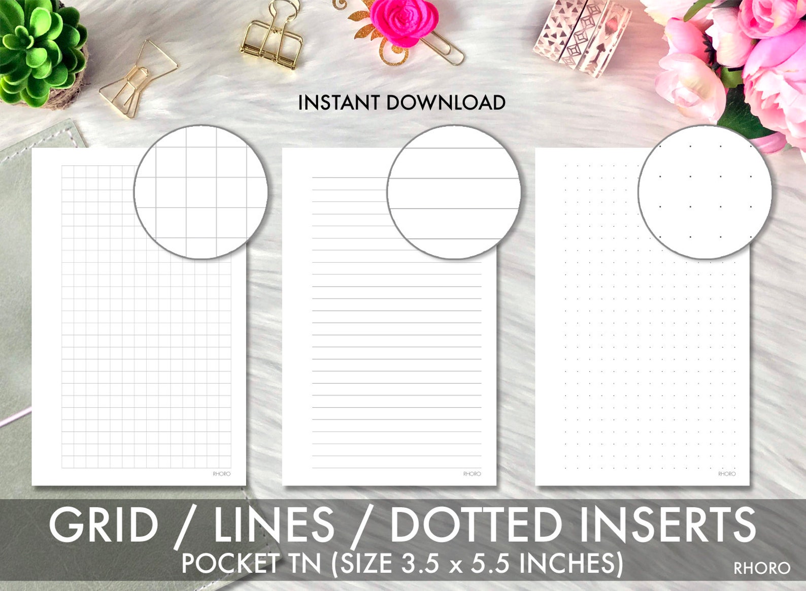 Pocket TN Inserts Printable Grid Lines Dotted Grid Set | Etsy