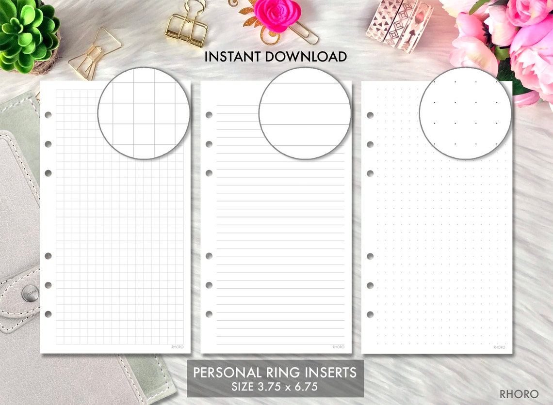 Personal Ring Size Printable Insert Grid Lines Dotted Grid | Etsy