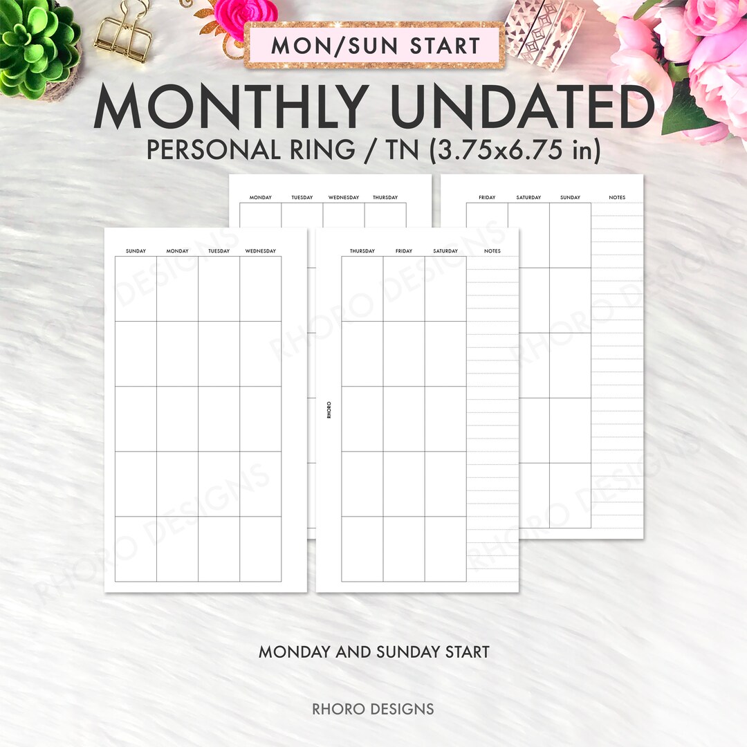 Personal Planner Inserts Printable, Personal Monthly Inserts, Monthly ...