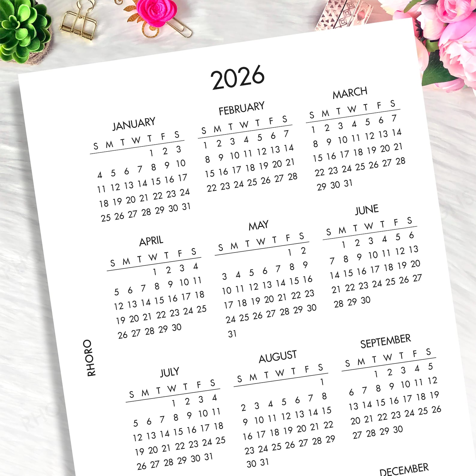 Pocket Ring Inserts Printable Calendar 2025 2026, Pocket Planner ...