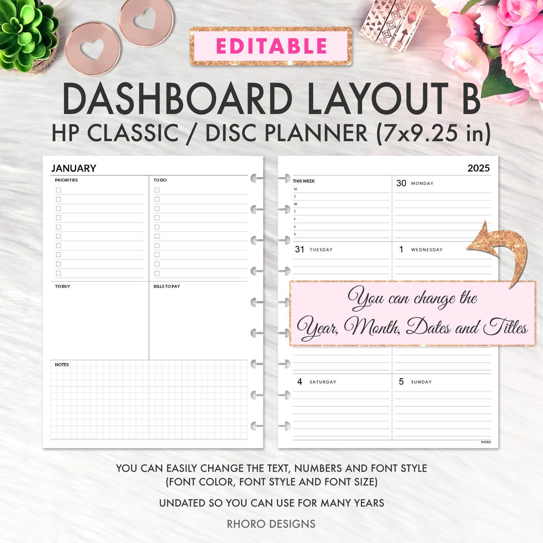 EDITABLE Happy Planner Dashboard Layout, CLASSIC Happy Planner ...