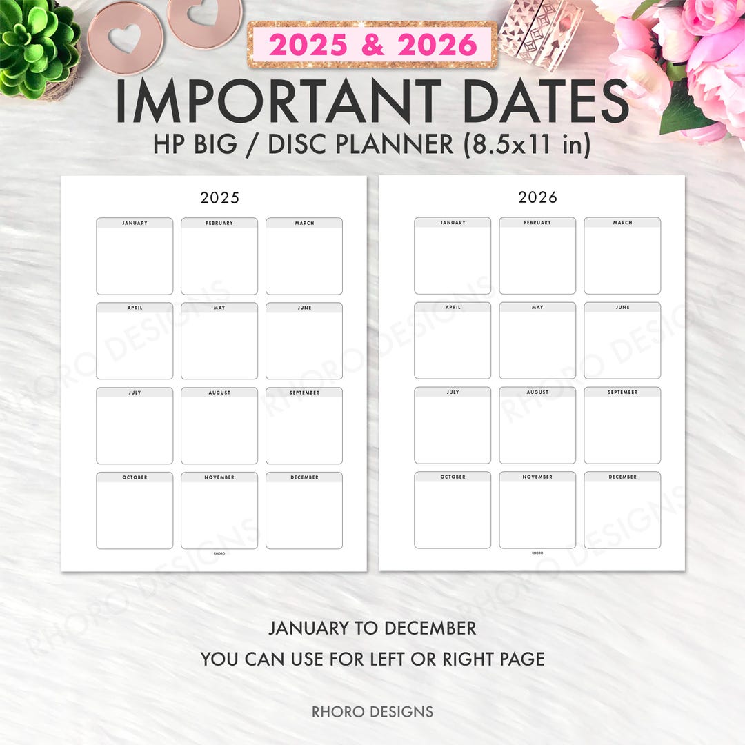 BIG HAPPY PLANNER Inserts Printable, Important Dates, Happy Planner Big ...