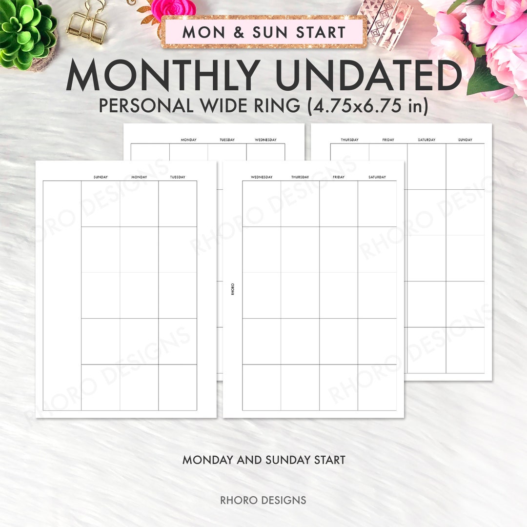 Personal Wide Monthly, Personal Wide Calendar Undated, Personal Wide ...