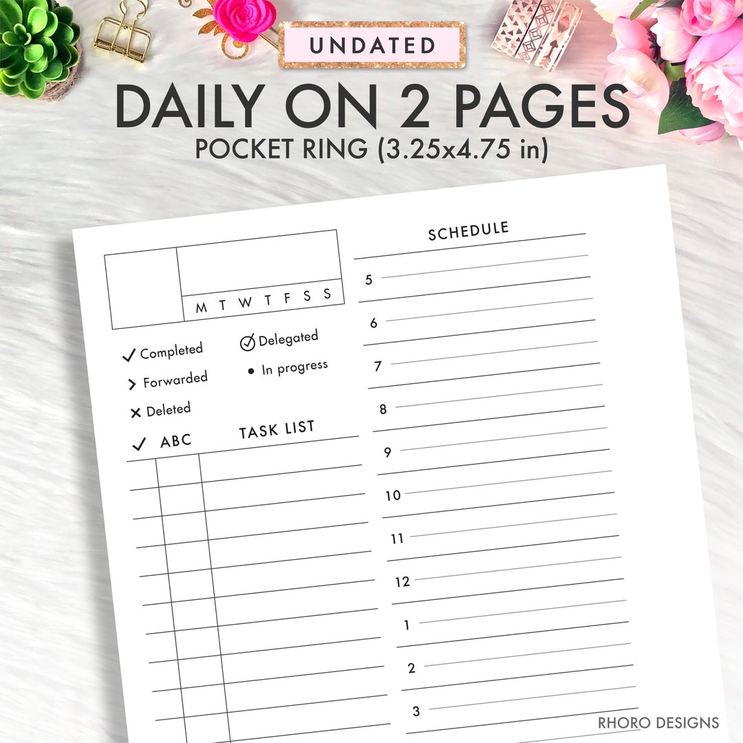 Pocket Ring Size Printable Insert, Pocket Daily Insert, Daily on 2 ...