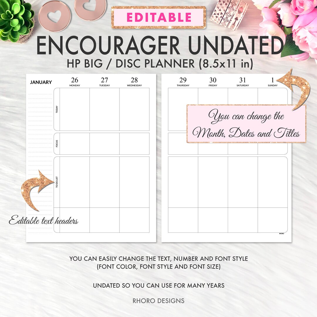 EDITABLE Big Happy Planner Printable Insert, Weekly Vertical Undated ...
