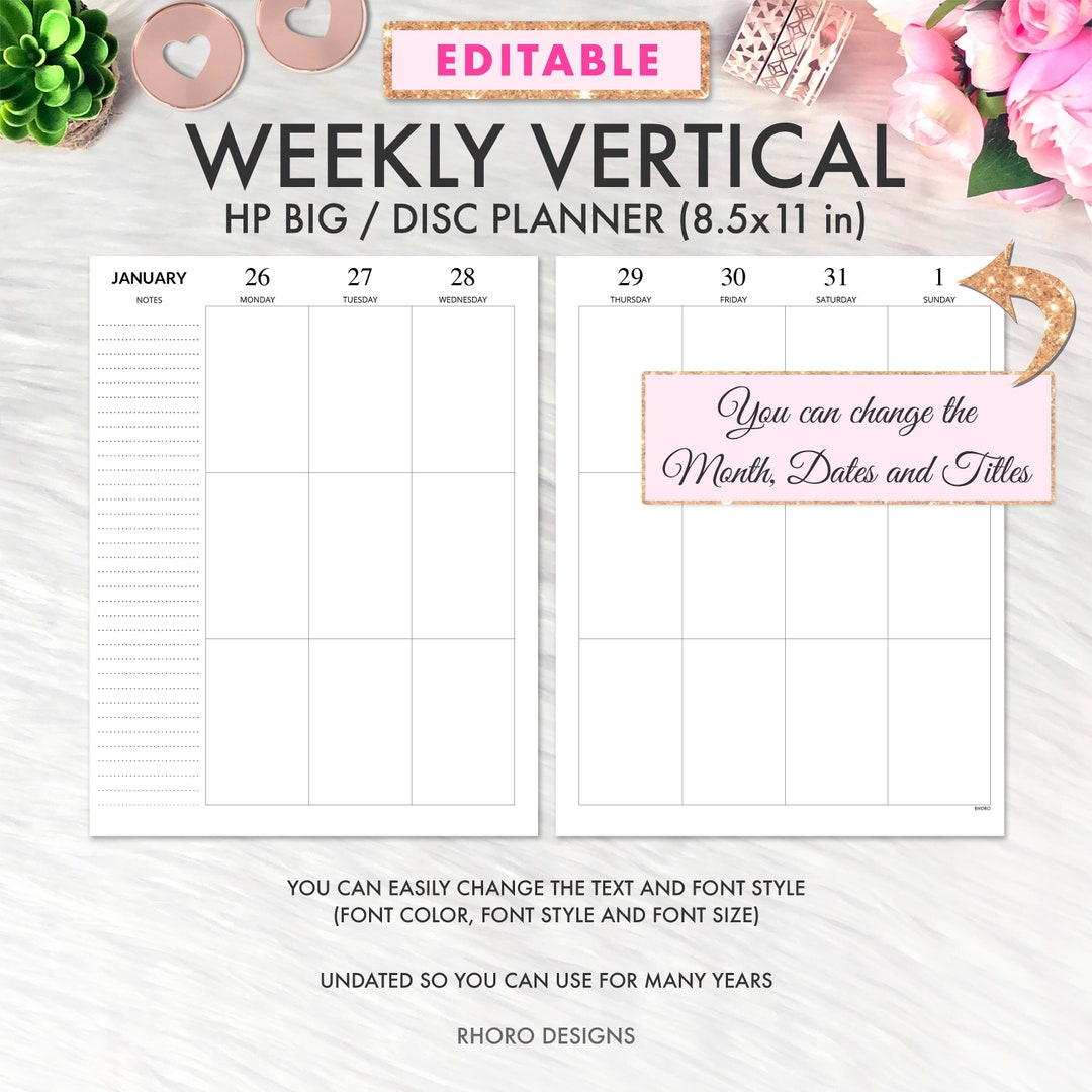 EDITABLE Big Happy Planner Printable Insert, Weekly Vertical Undated ...