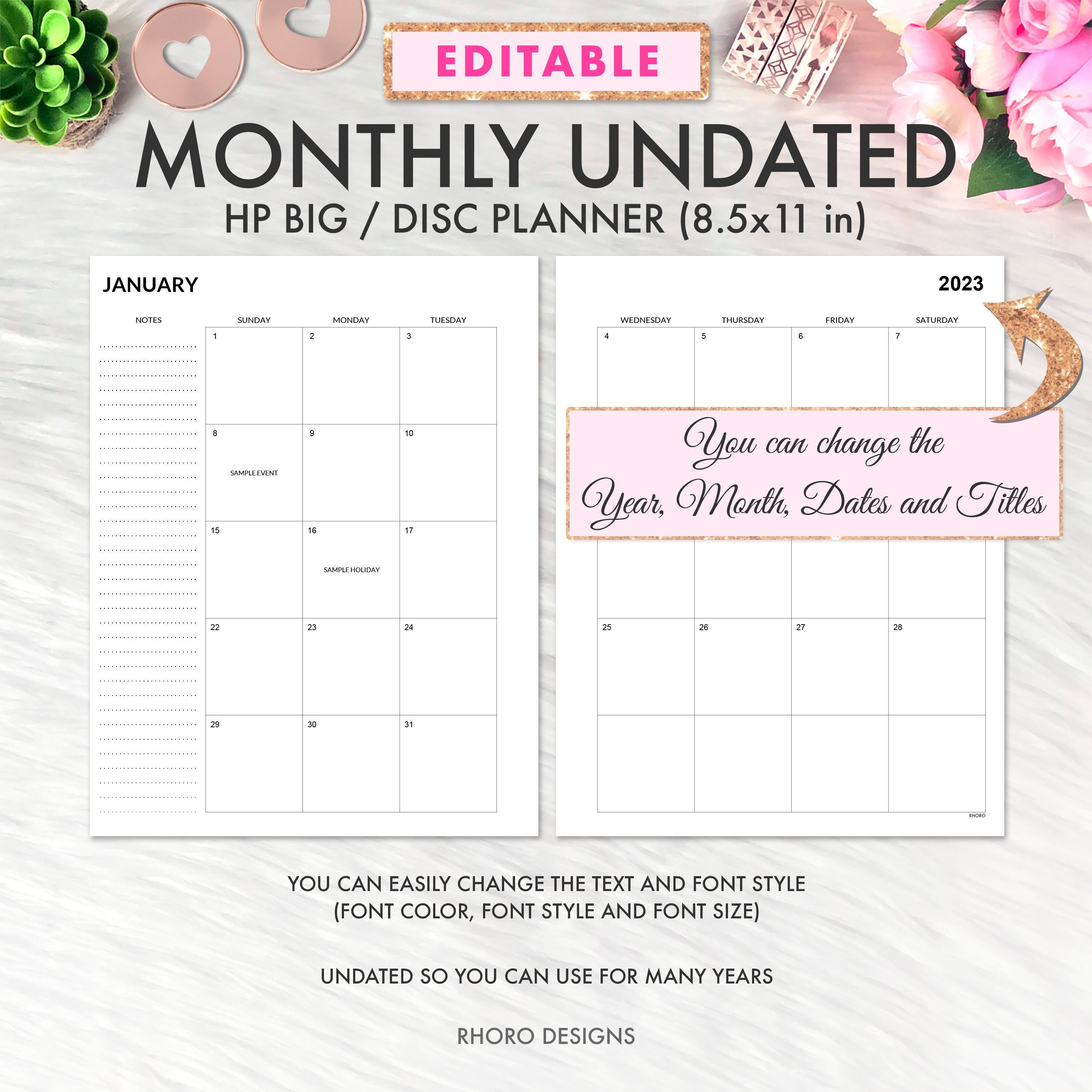 EDITABLE Happy Planner Big Inserts Monthly Planner Month - Etsy