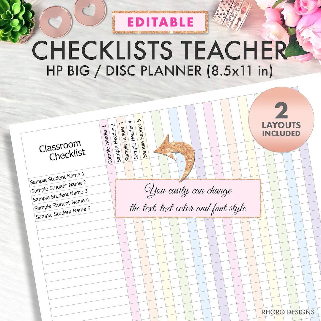 EDITABLE Teacher Happy Planner Big Classroom Checklist Printable Insert ...