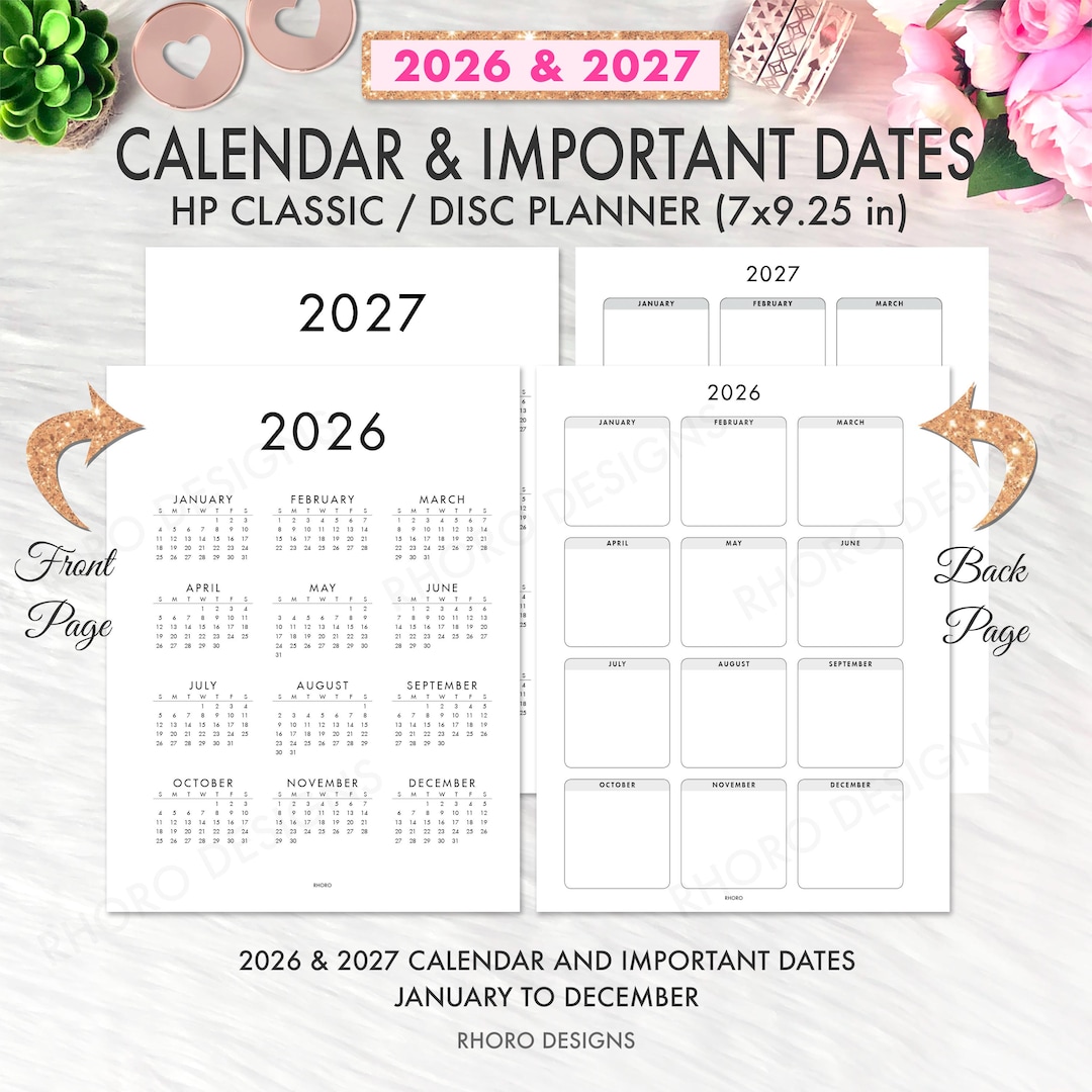 Happy Planner Classic Calendar Inserts, 2026 2027 Calendar, Yearly ...