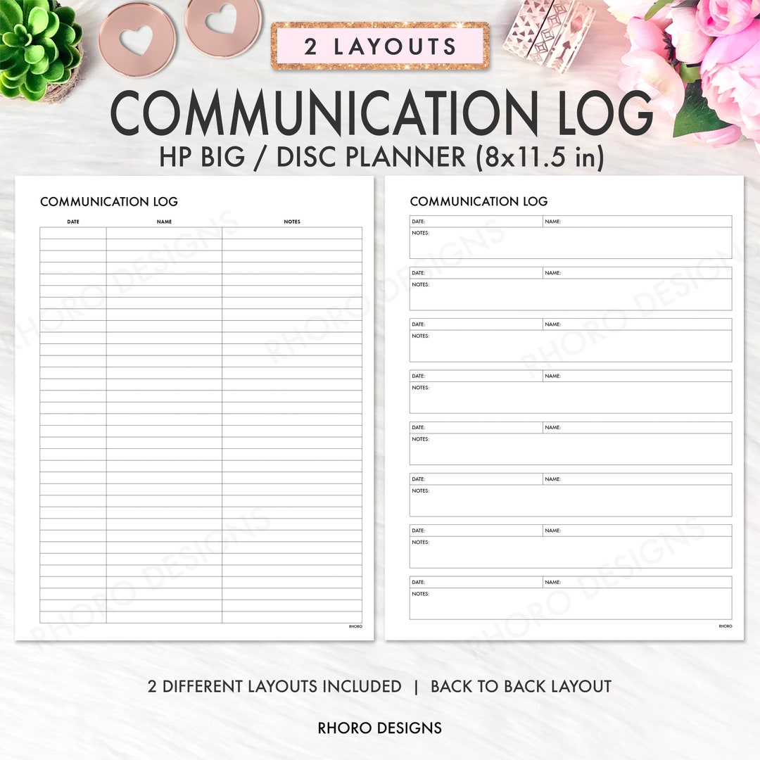 Communication Log Printable, Happy Planner Big Inserts Printable ...