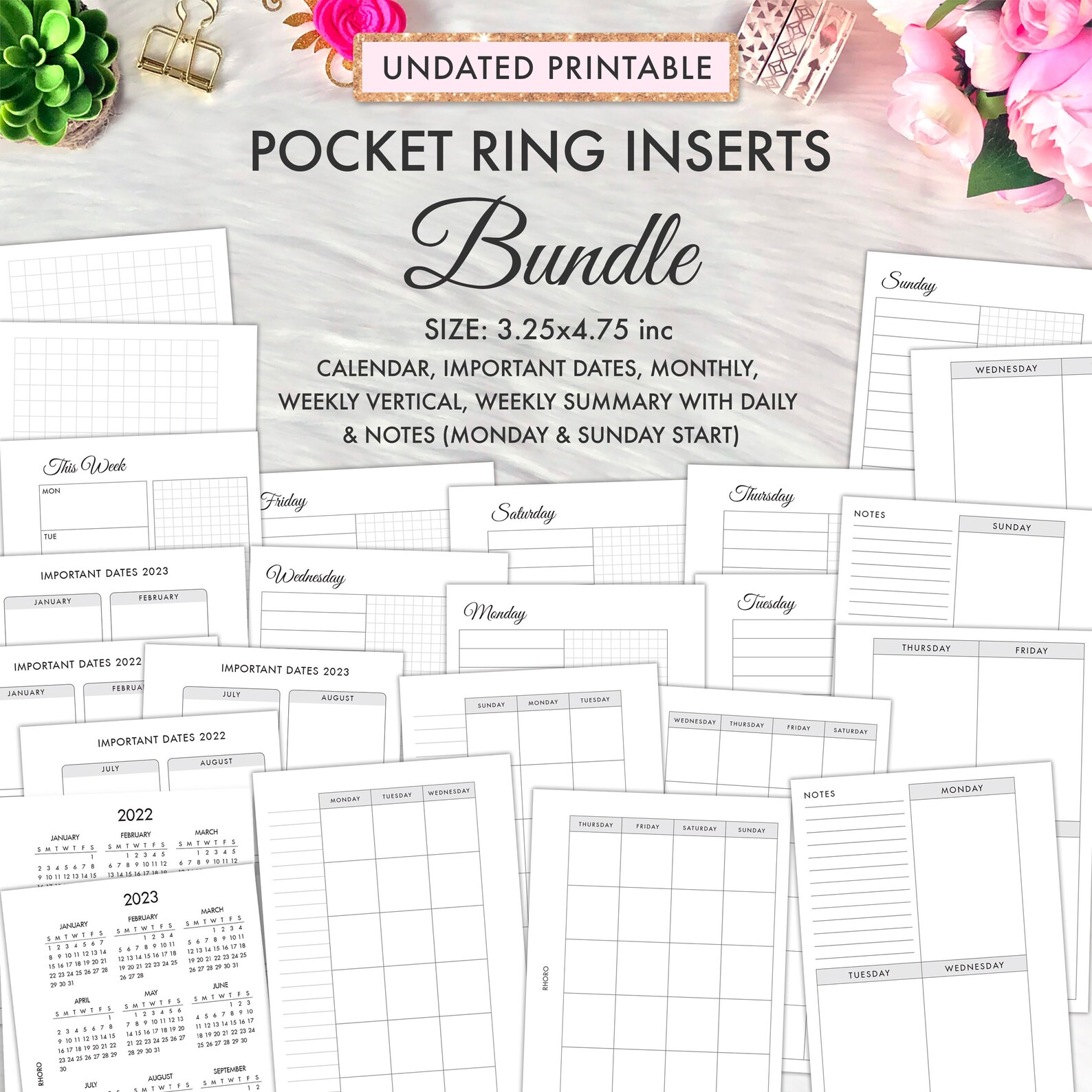 POCKET RING INSERT Bundle Printable Insert Filofax Pocket - Etsy