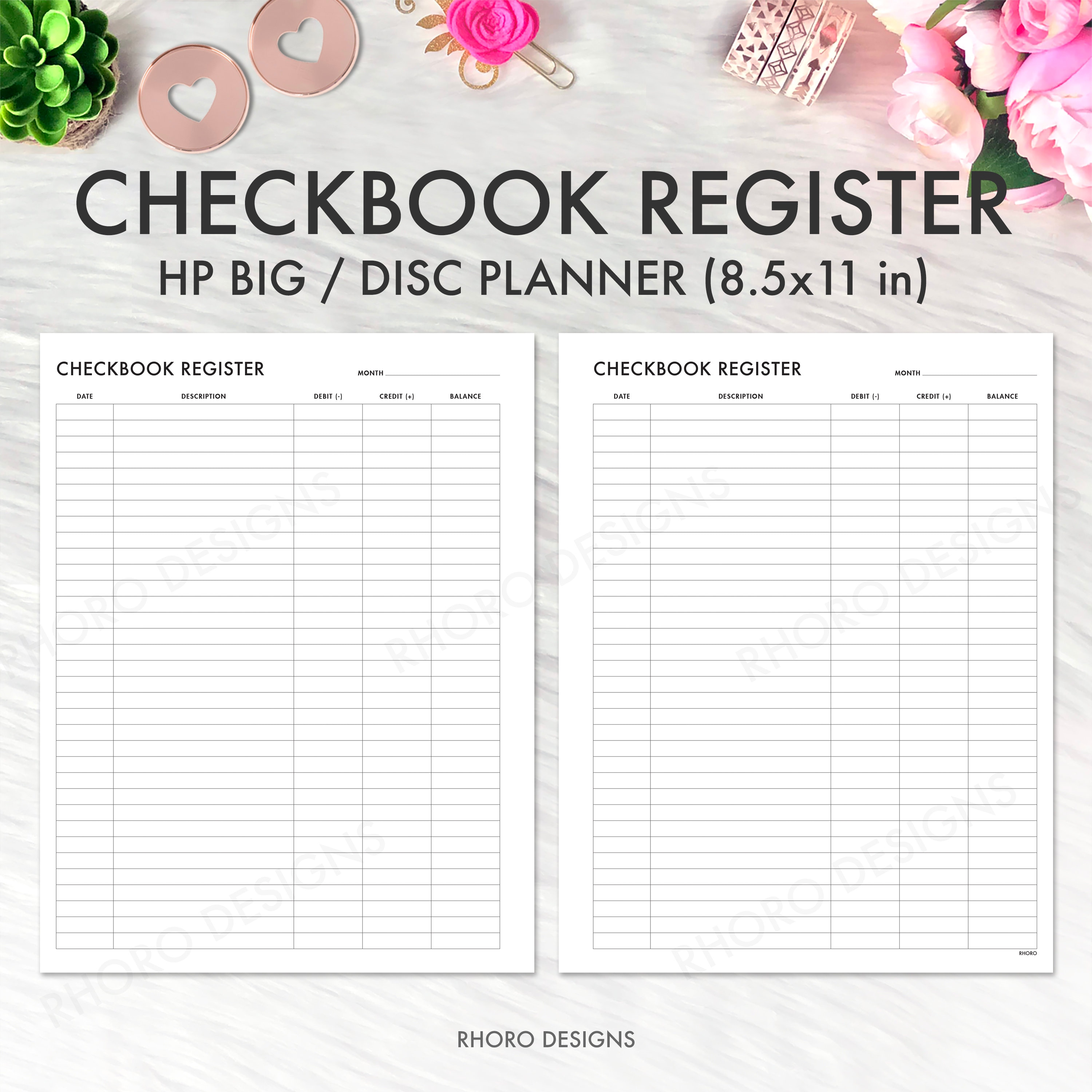 BIG Happy Planner Printable Checkbook Register Check - Etsy