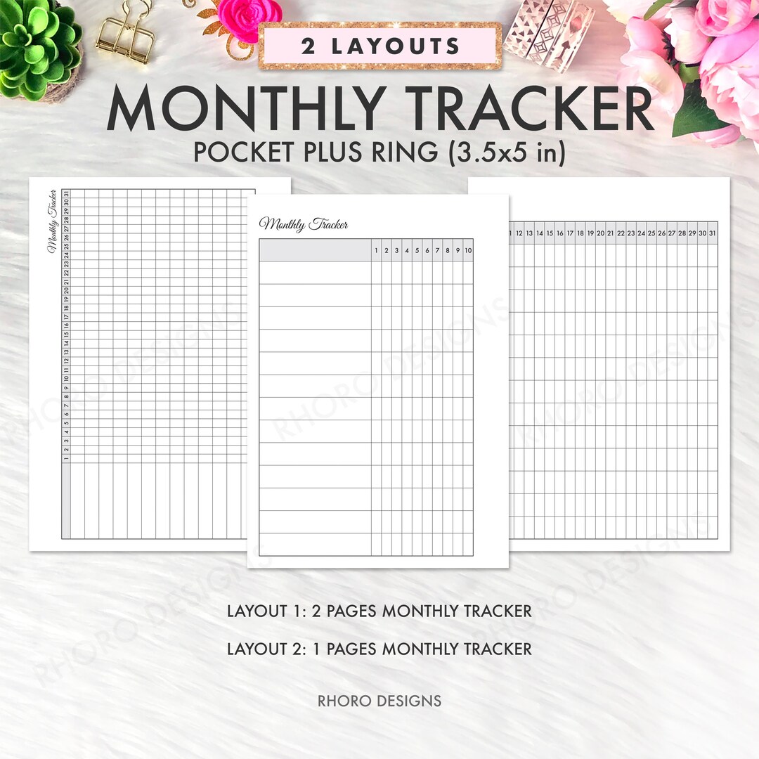 Pocket Plus Ring MONTHLY TRACKER Insert Printable, Printable Pocket ...