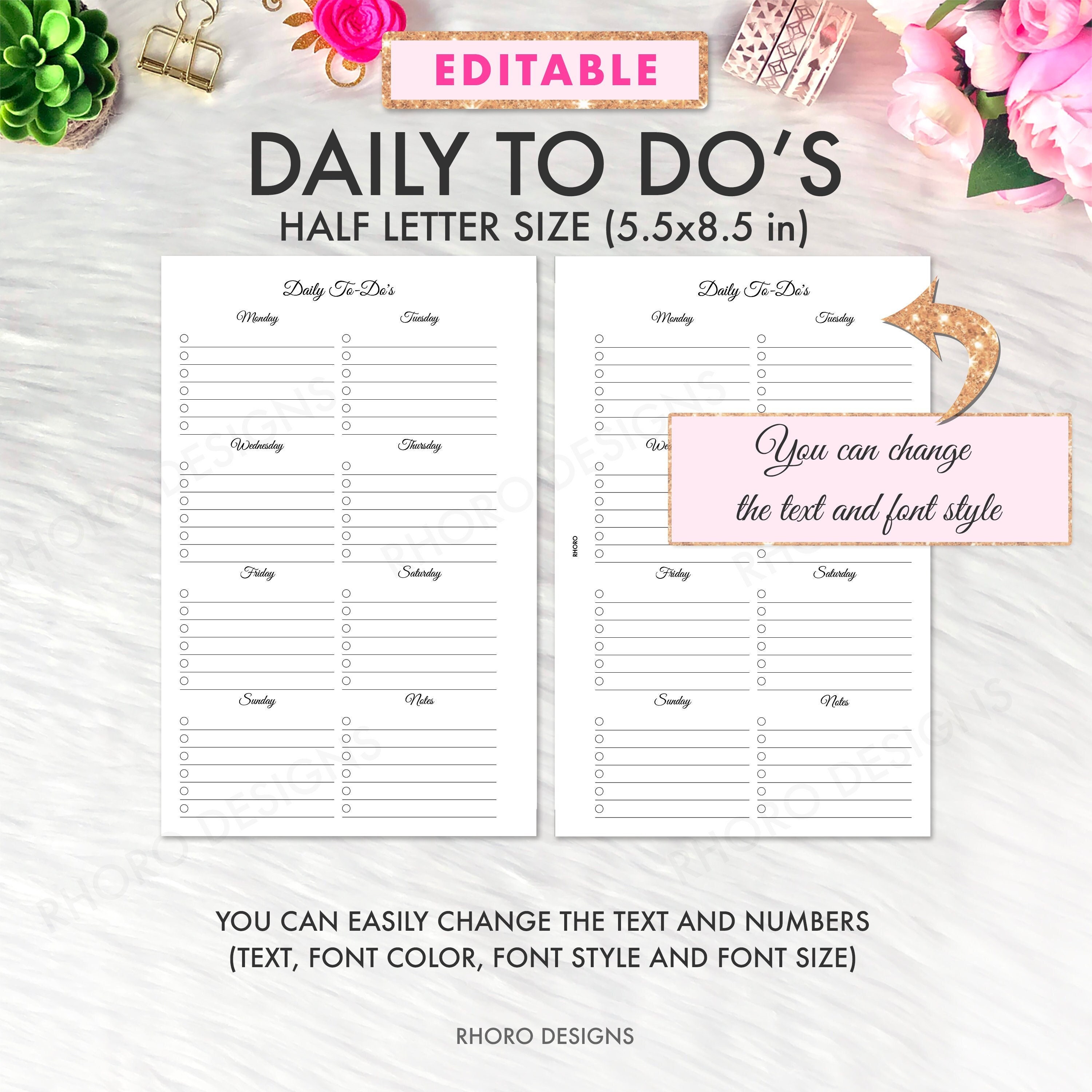 EDITABLE Half Letter Planner Inserts Printable Weekly Daily - Etsy
