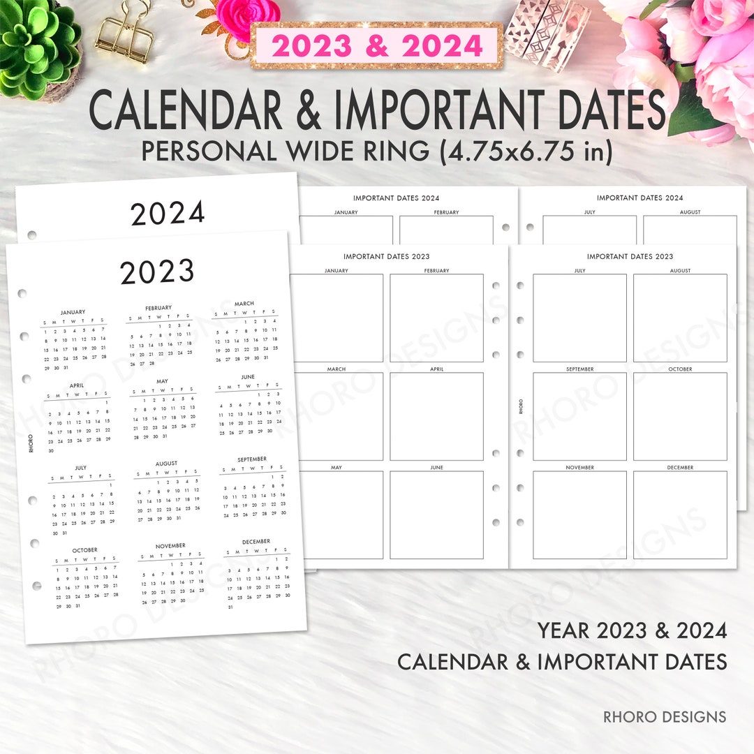 Personal Wide Inserts, Personal Wide Calendar 2023 2024 PW Ring ...