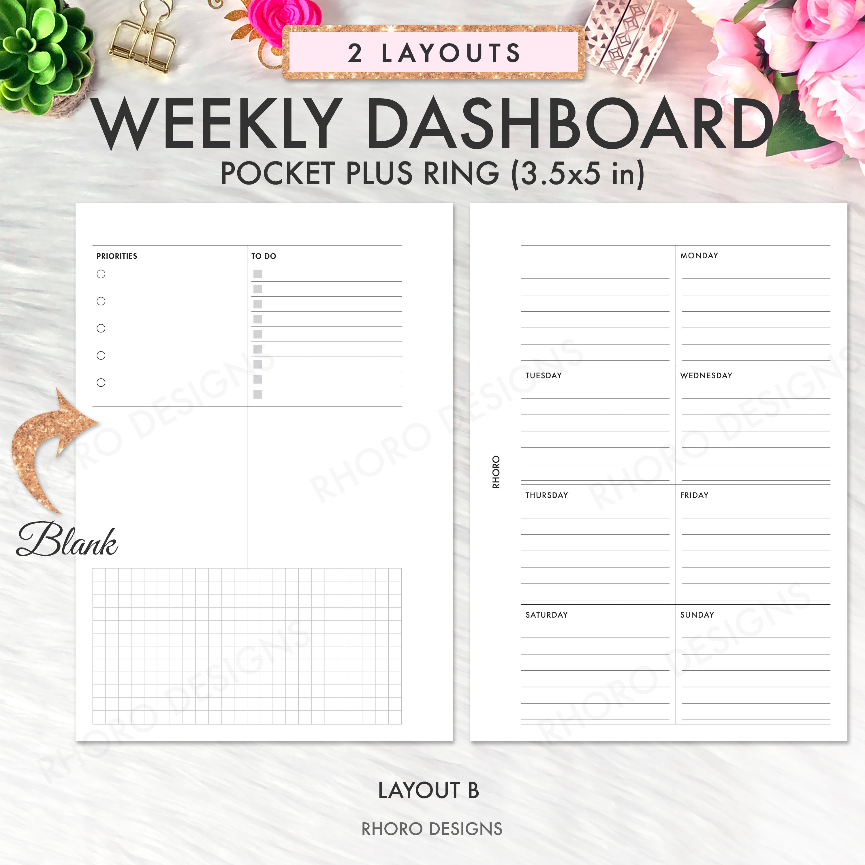 Pocket Plus Planner Inserts Weekly Dashboard Layout Pocket - Etsy