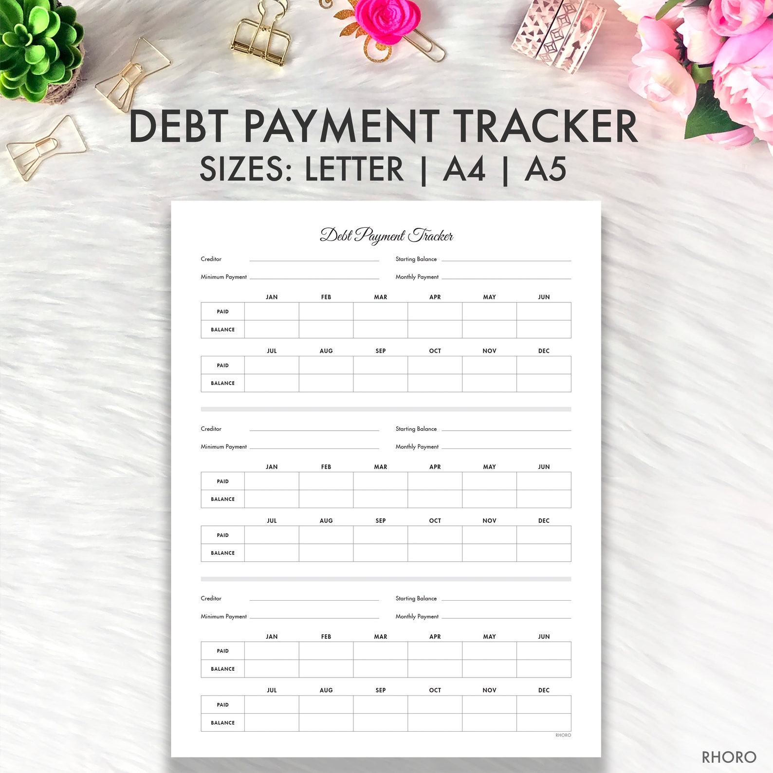 DEBT PAYMENT TRACKER Debt Payment Tracker Printable Debt | Etsy