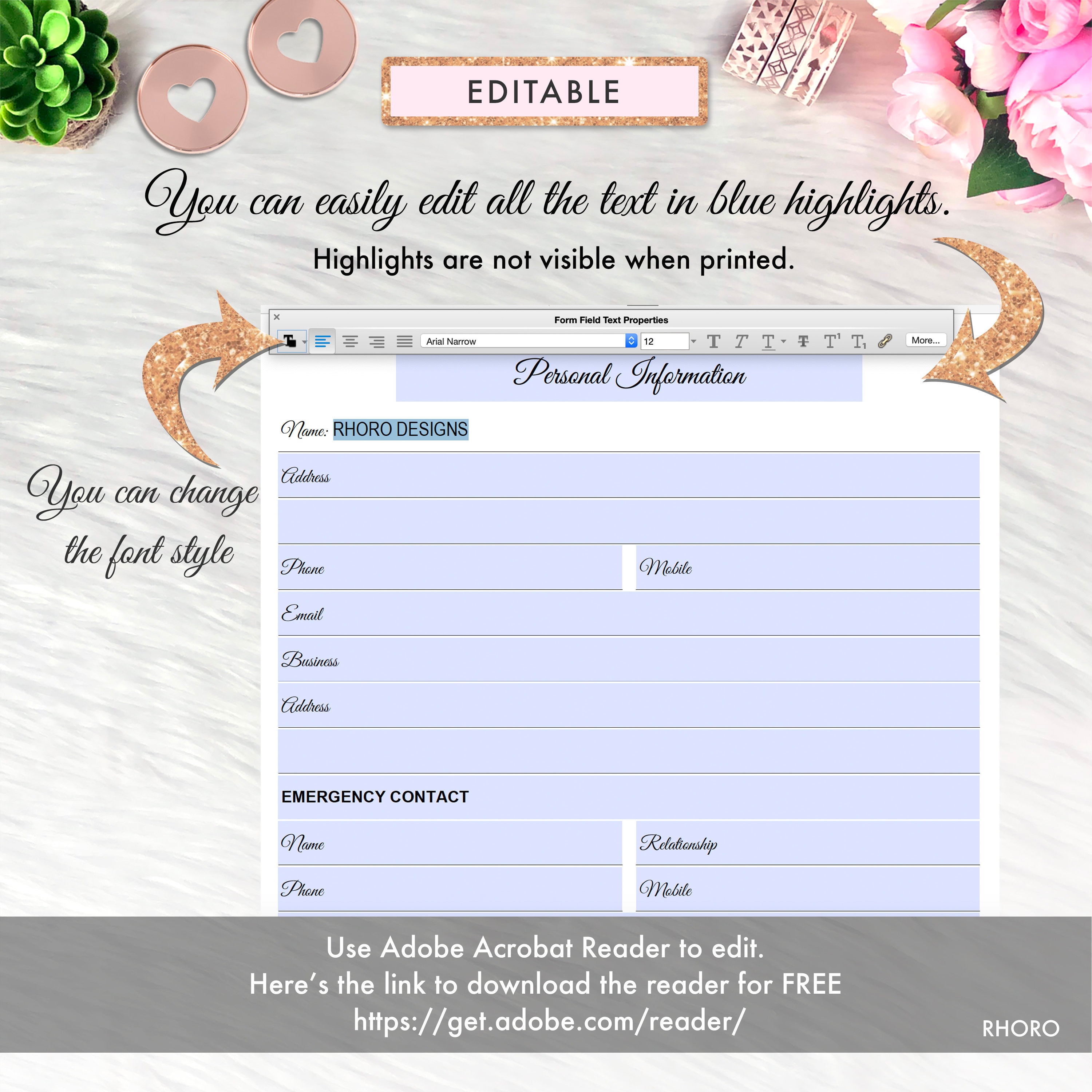 EDITABLE Happy Planner Classic Personal Information Printable | Etsy