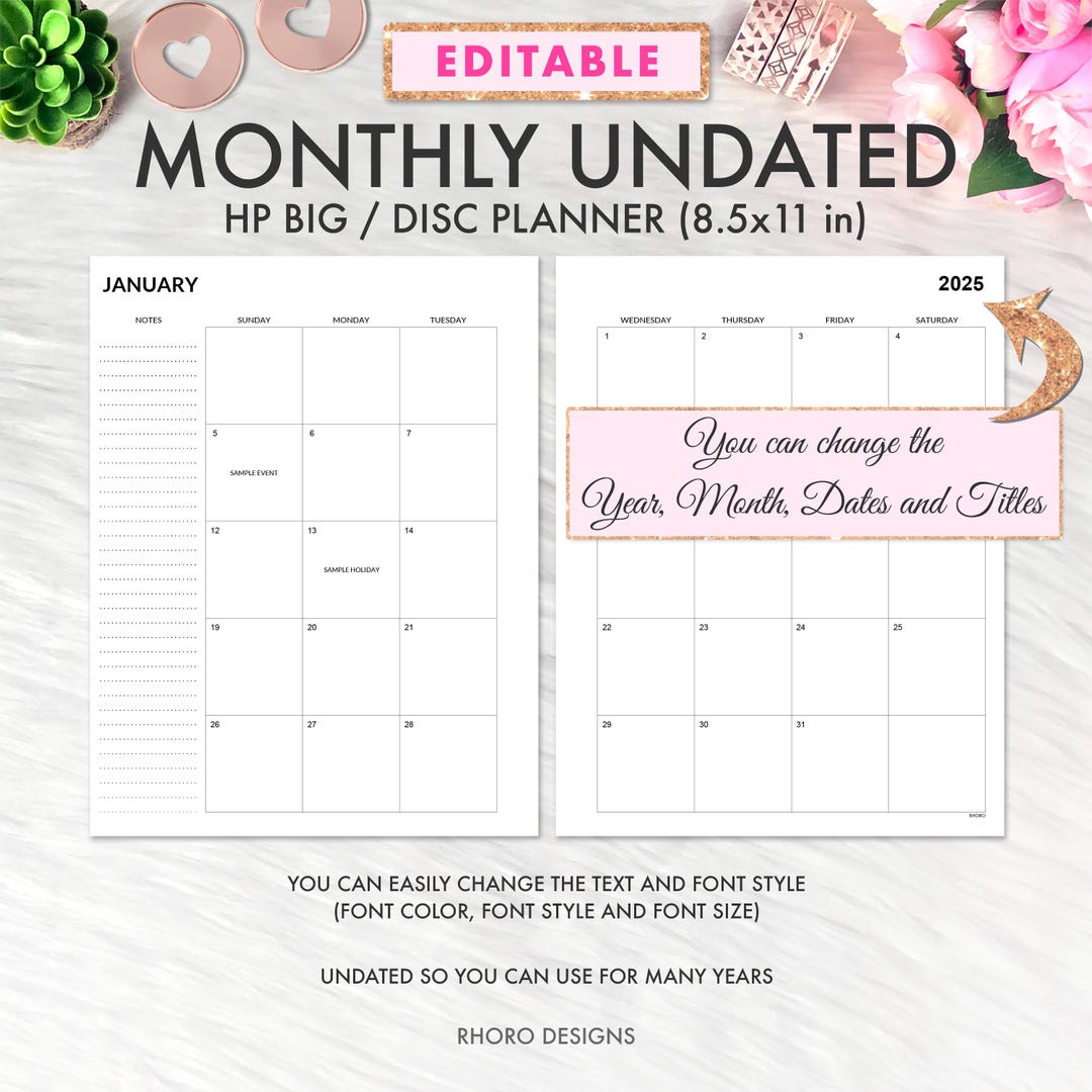 EDITABLE Happy Planner Big Inserts, Monthly Planner, Month, Happy ...