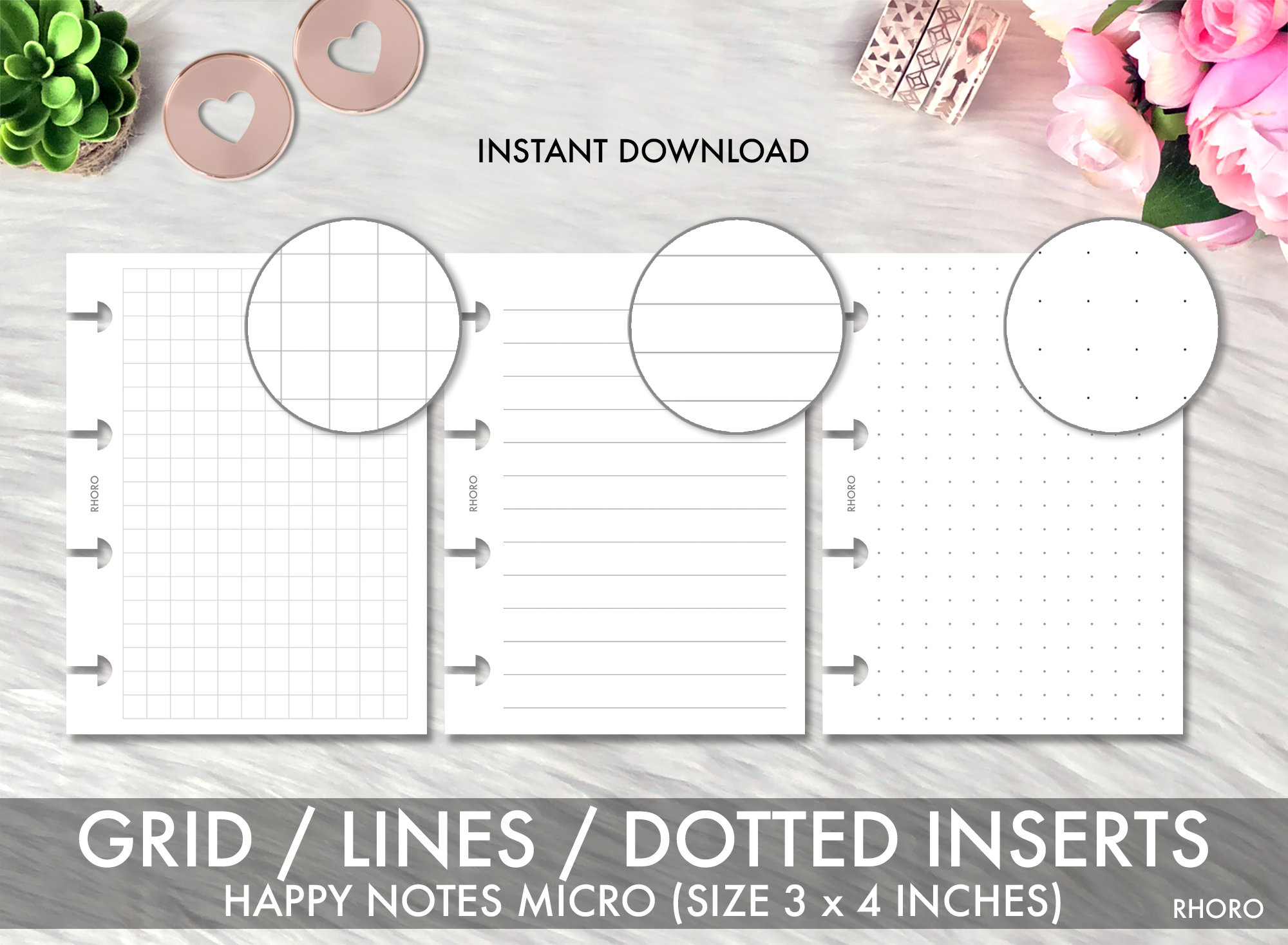 Micro Happy Planner Notes Inserts Grid Lines Dot Dotted Set - Etsy