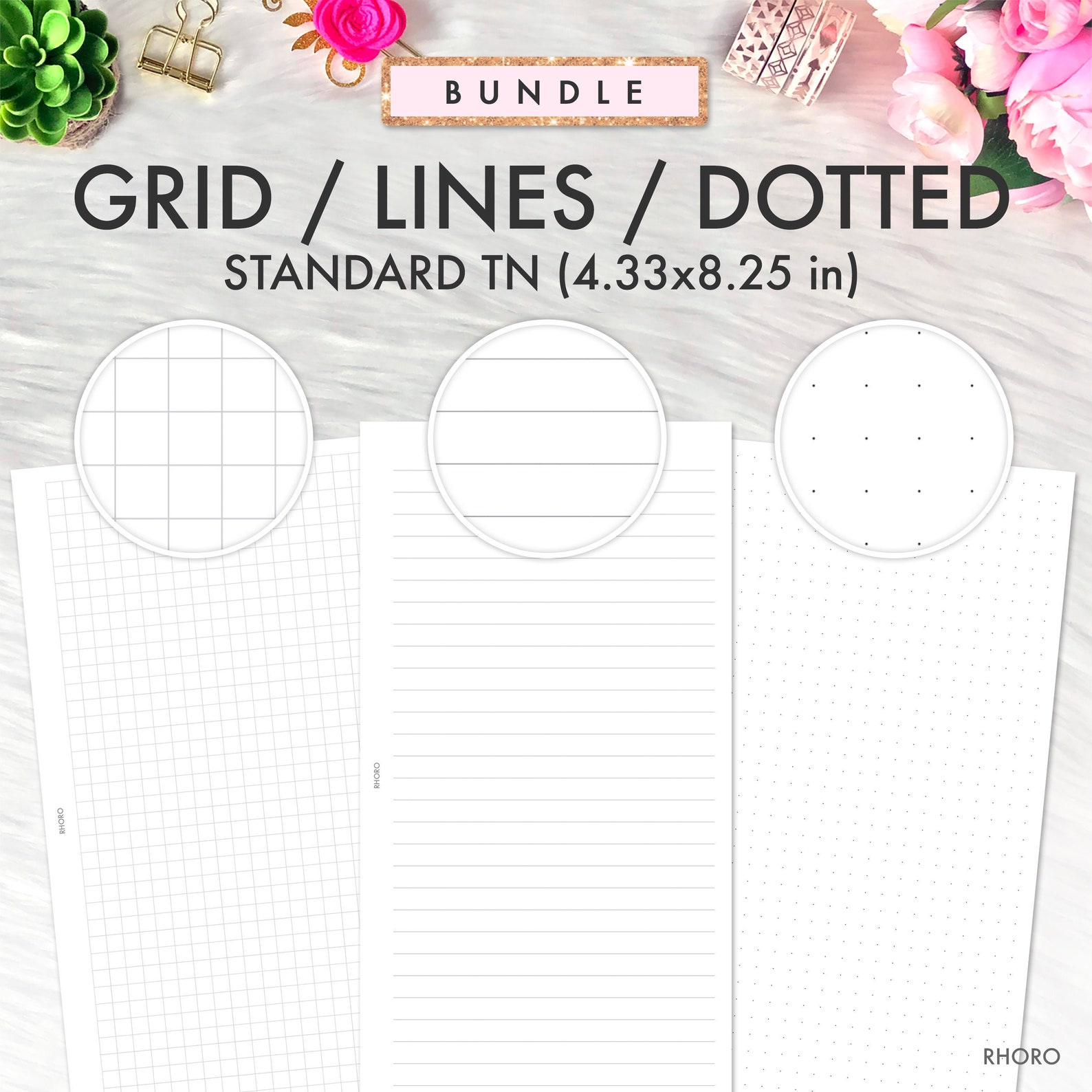 Printable TN Insert, Grid, Lines, Dotted Grid Set, Standard Traveler's ...